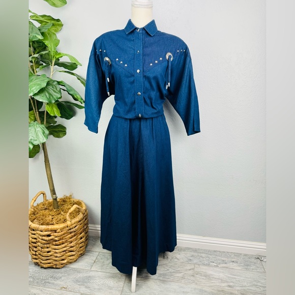Roper | Dresses | Vintage Roper Denim Shirt Dress Size Medium Cowgirl ...